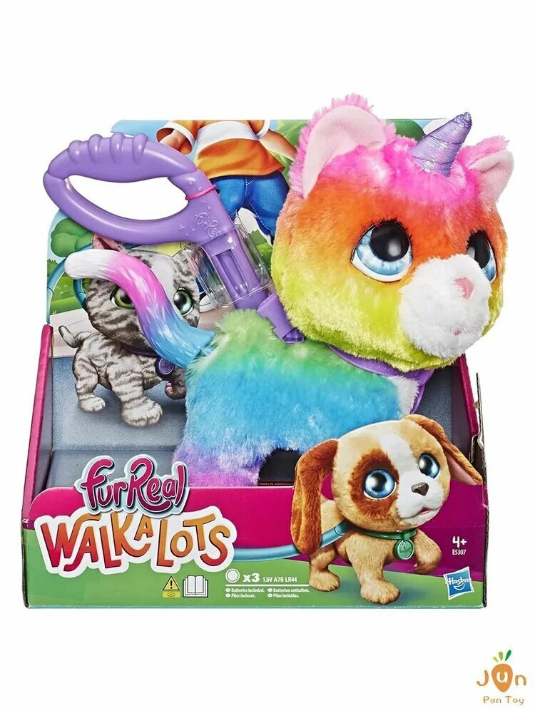 Фурриал Френдс FurReal Walkalots Big Wags Unicorn Cat / Мягкая интерактивная игрушка для детей в виде котёнка-единорога, которая умеет ходить и мяукать. Отличный подарок на день рождения.
