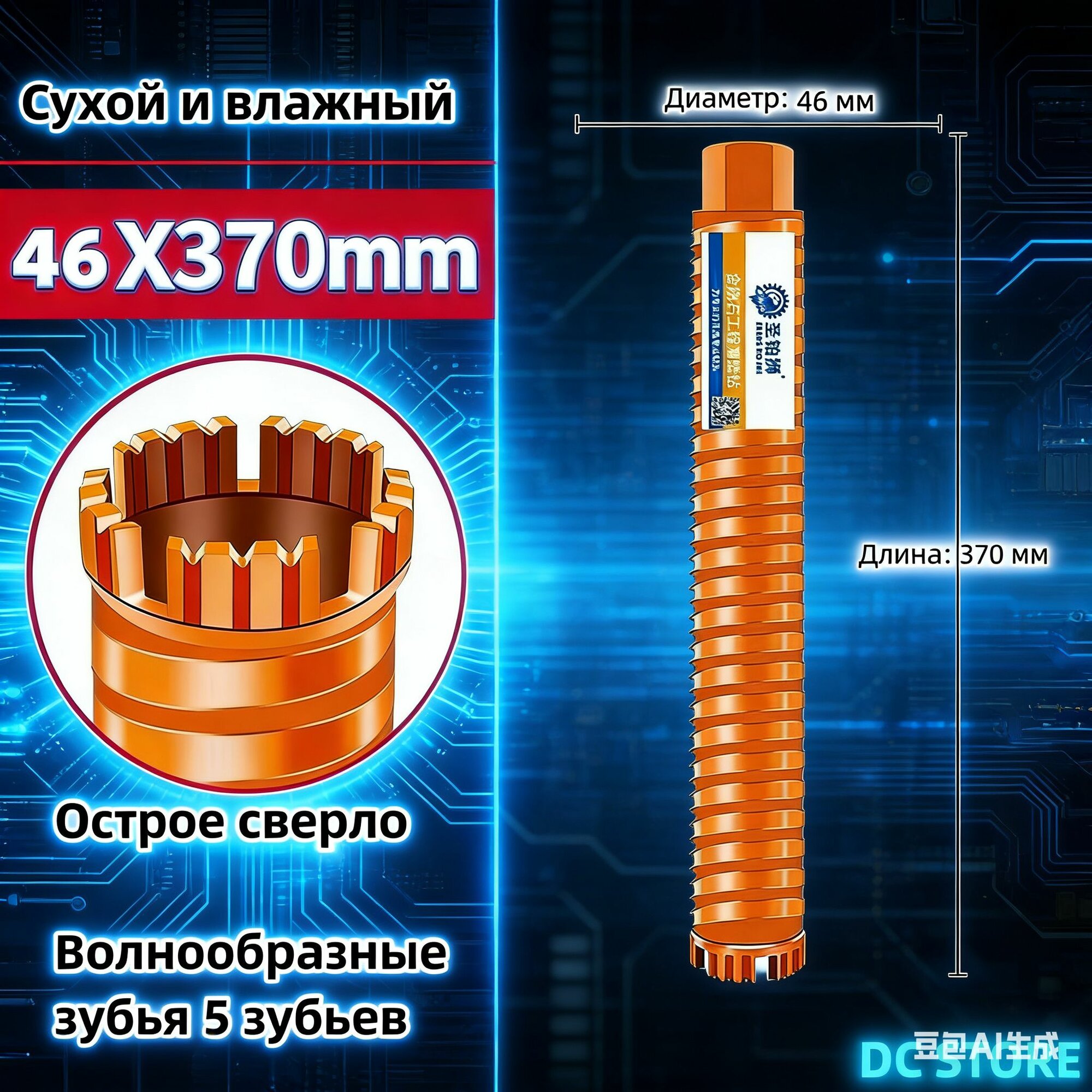 Алмазная коронка сухорез для кондиционеров, 46x370mm, 1шт