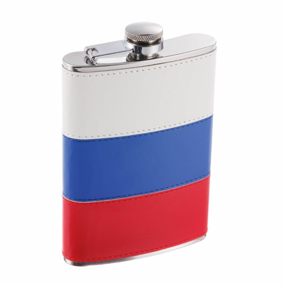 Фляга S.Quire 0,24 л, сталь с искусственной кожей, бело-сине-красная W001RU-8