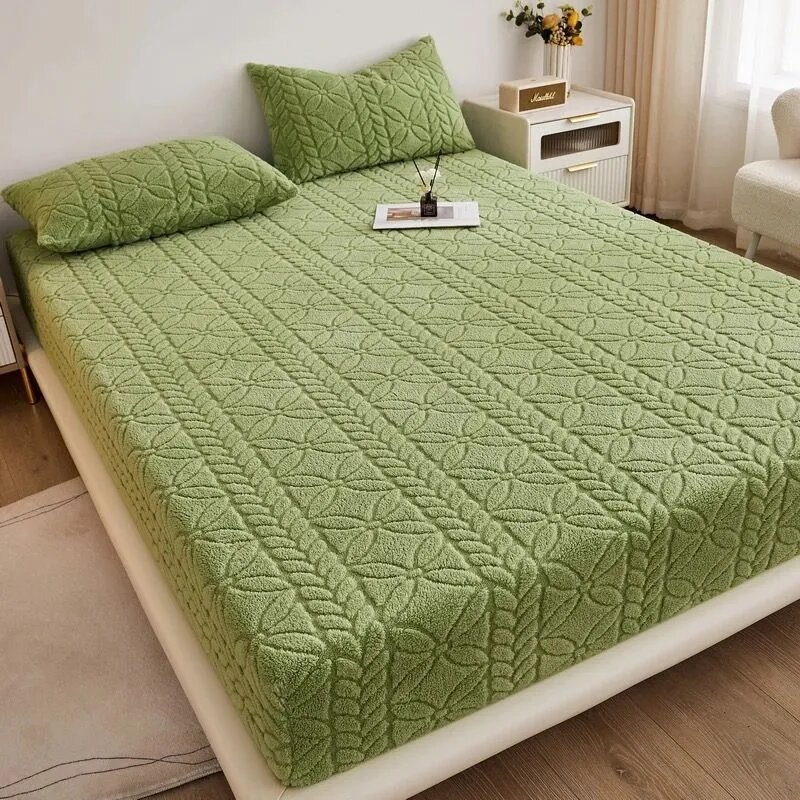 Наматрасник 150x200х25см зеленый, Велюр искусственный, Полиэстер, 3D-эффект