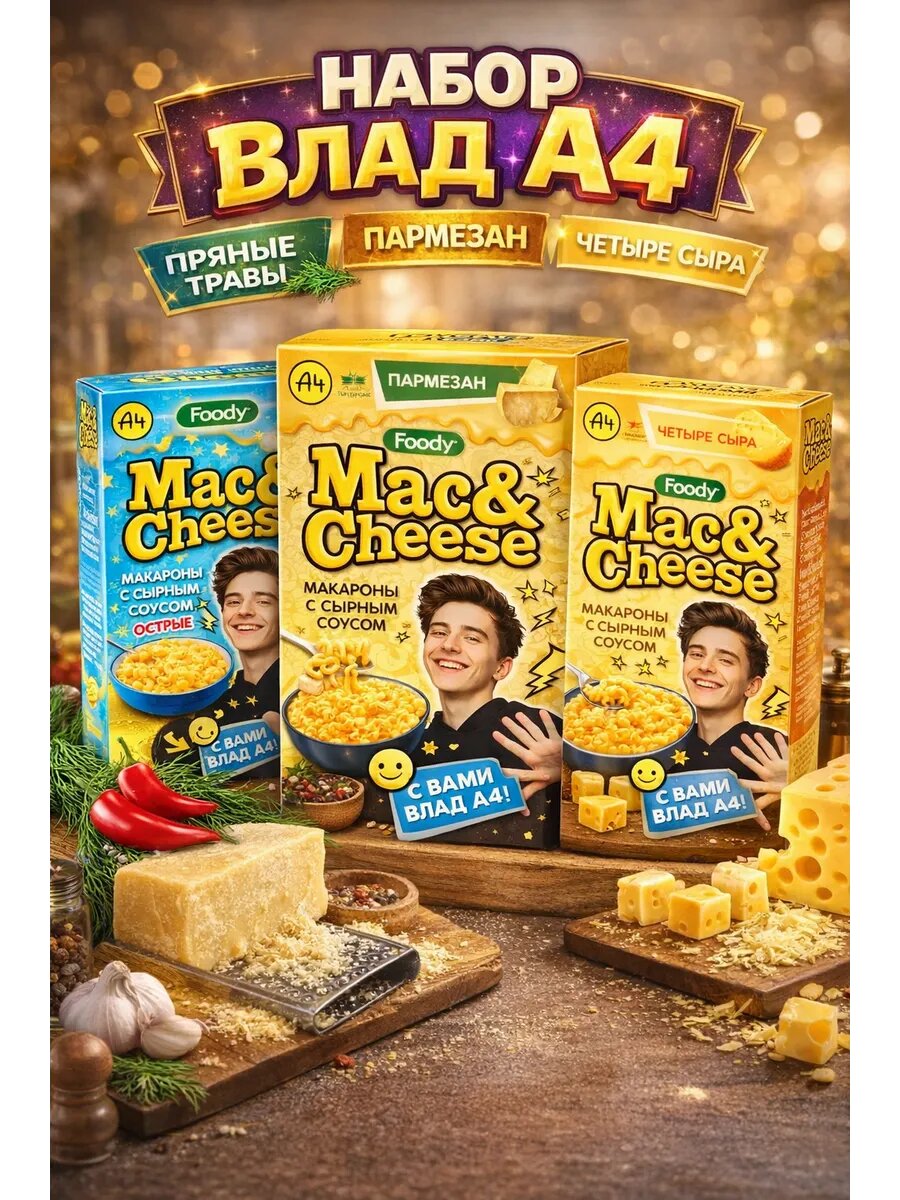 Набор 3 вкуса макарон Влад А4 Mac&Cheese по 143 гр