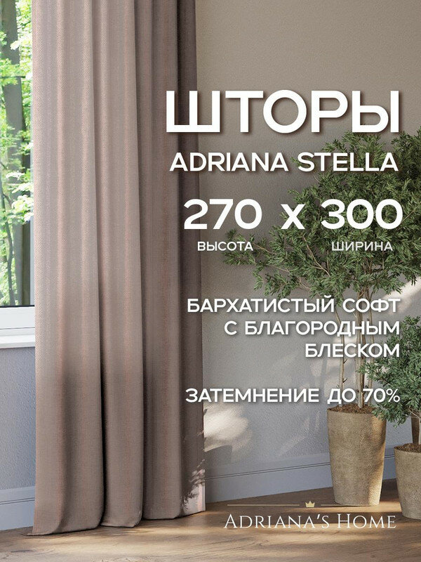 Шторы Adriana Stella, софт, капучино, комплект из 2 штор, высота 270 см, ширина 300 см, лента