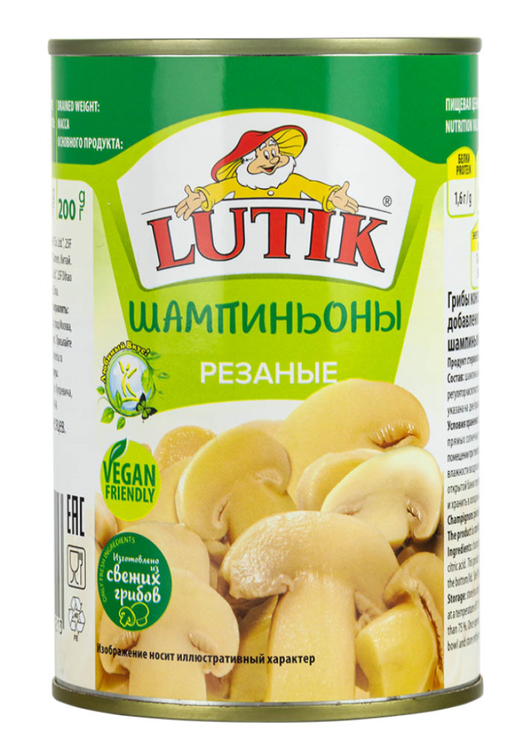 Шампиньоны Lutik резаные без добавления уксусной кислоты, 425 мл