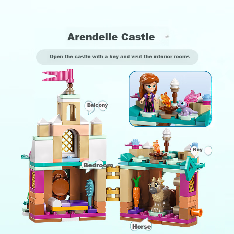 LEGO Disney 43278 Замок и Ледяной Дворец Эльзы для Девочек Характеристики：Мини-замки и Ледяной Дворец Эльзы
