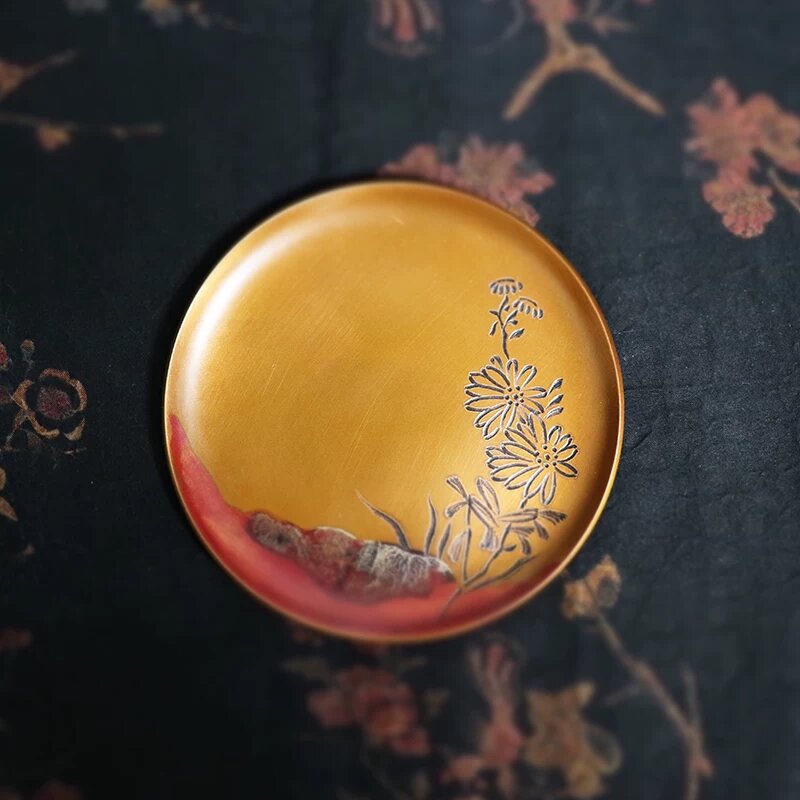 Ручная вырезка из чистой меди чайная подставка с хризантемой, круглая термостойкая подставка для традиционного чайного