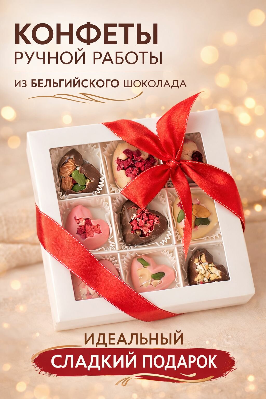 Подарочный набор шоколадных конфет ручной работы из бельгийского шоколада, 9 шт ручной работы, подарок на 8 марта для мамы, подруги, женщины, 9 шт