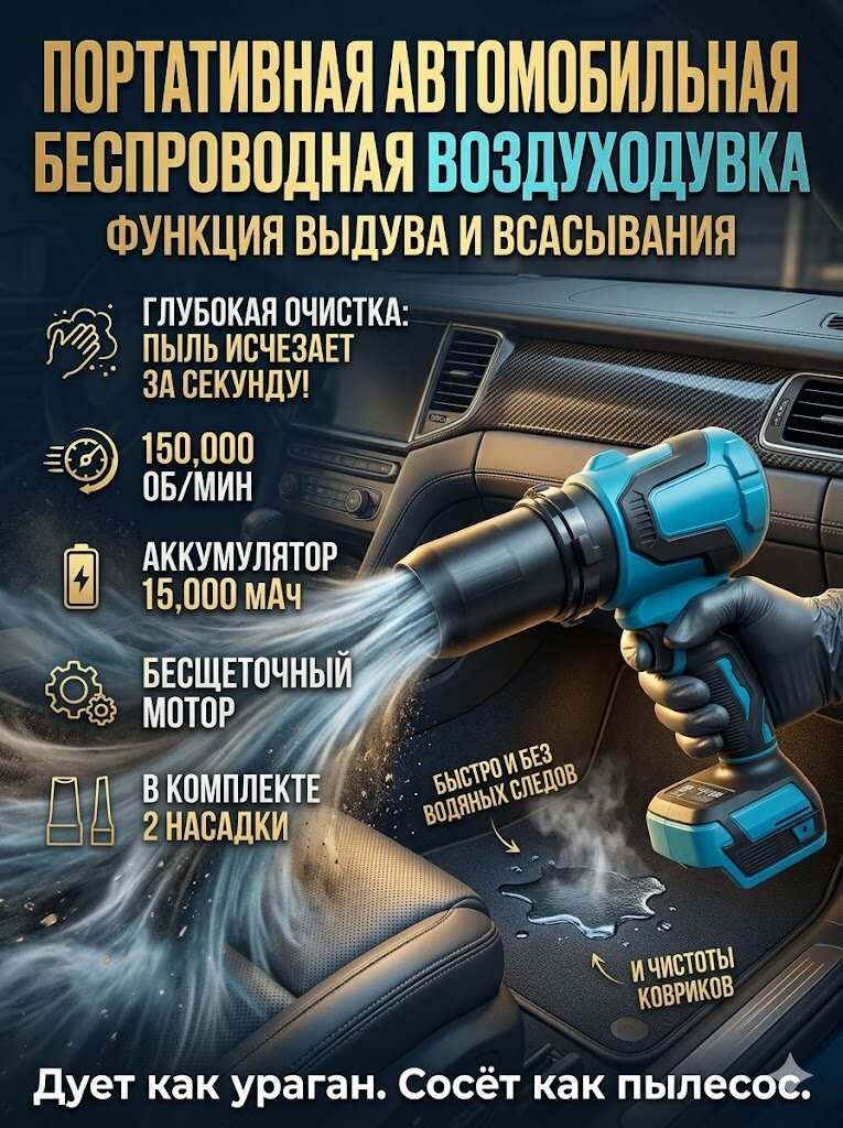 Воздуходувка аккумуляторная мощная пылесос для пк и авто