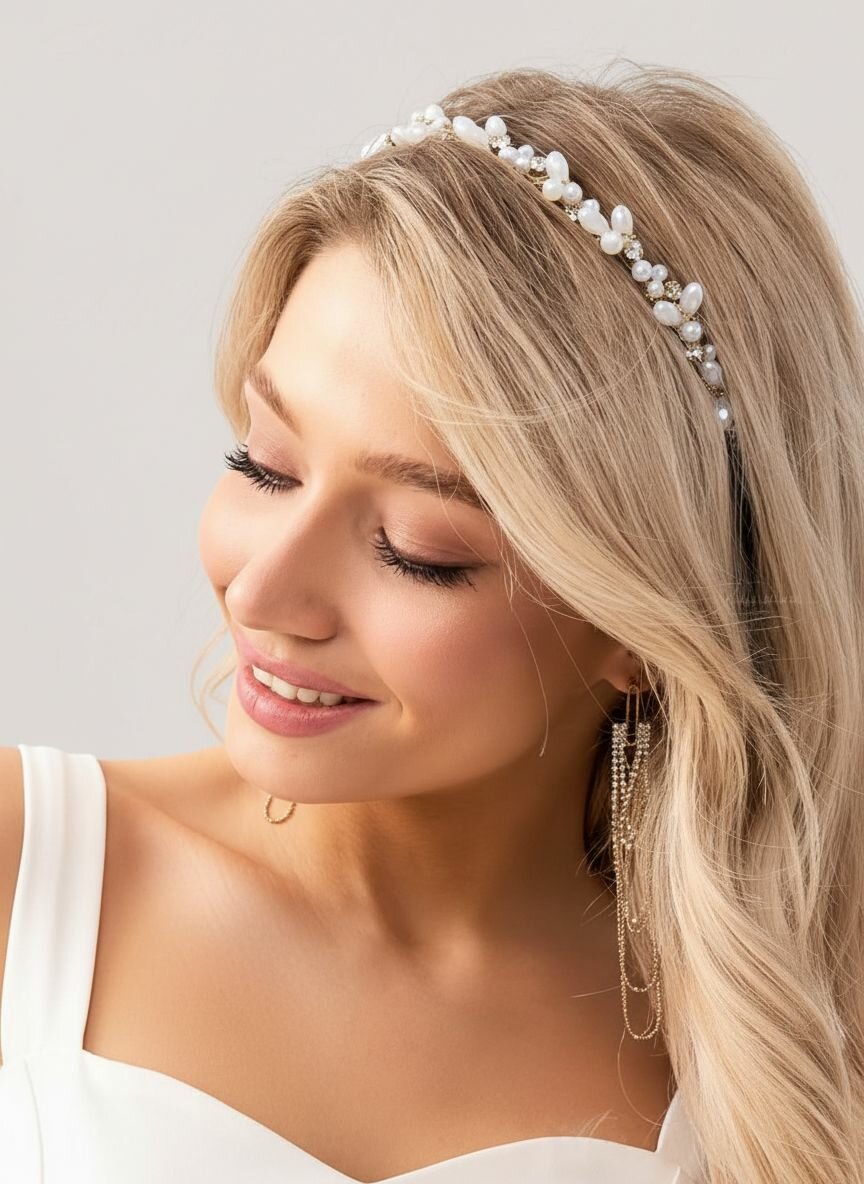 Праздничный ободок для волос с камнями и жемчугом МИР украшений