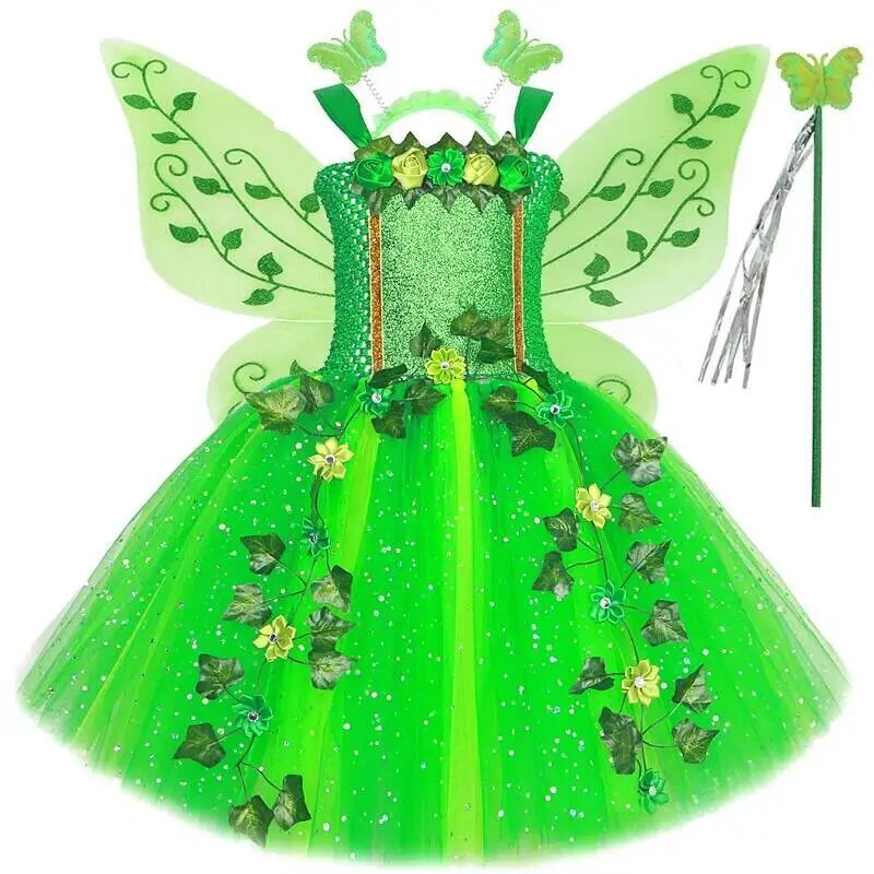 Платье феи зеленое для девочки 8T, Dress Wings Set 2