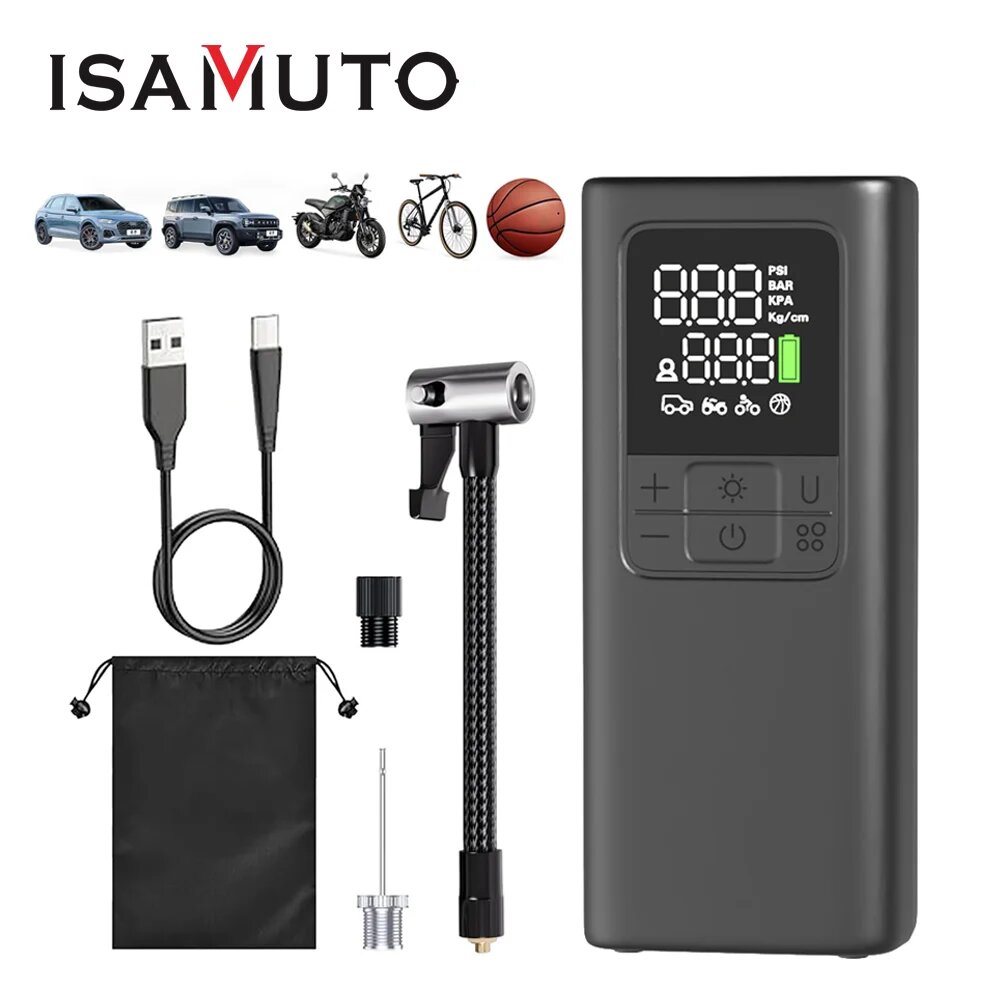 Портативный насос для накачивания шин, перезаряжаемый электрический насос 150PSI для автомобиля, велосипеда, цифровой воздушный компрессор, насос для накачивания футбольного мяча