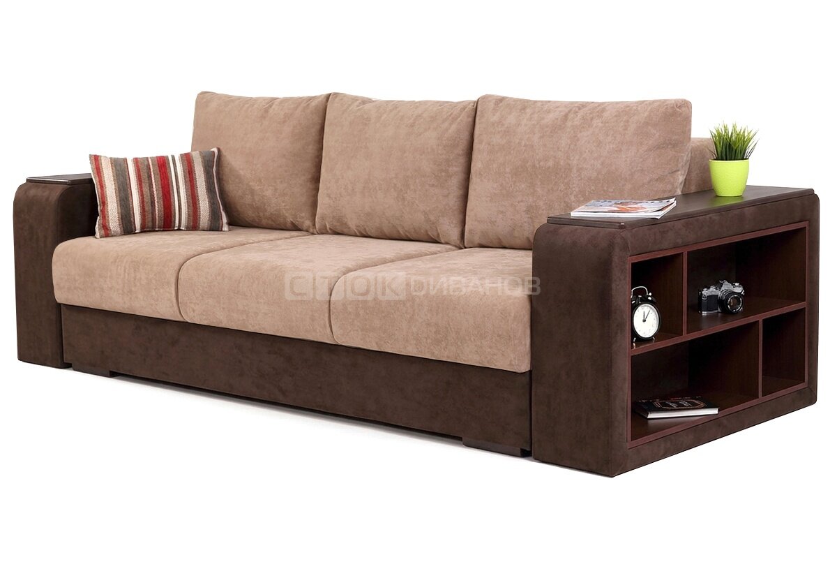 Диван Сток Диванов Манчестер, коричневый антикоготь флок, 265 см, механизм еврокнижка
