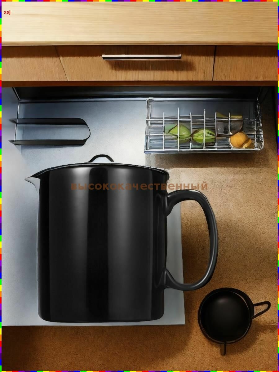 Черная кружка без рисунка, объем 1 литр, одна штука