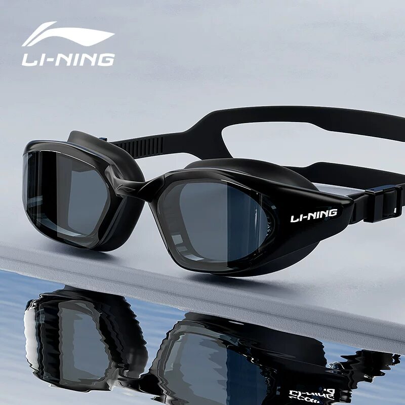 Li-Ning Антизапотевающие женские плавательные очки 280 Черные, плоские/корректирующие линзы, для плавания