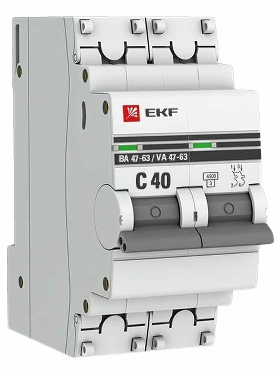 Выключатель автоматический модульный 2п C 40А 4.5кА ВА 47-63 PROxima EKF mcb4763-2-40C-pro