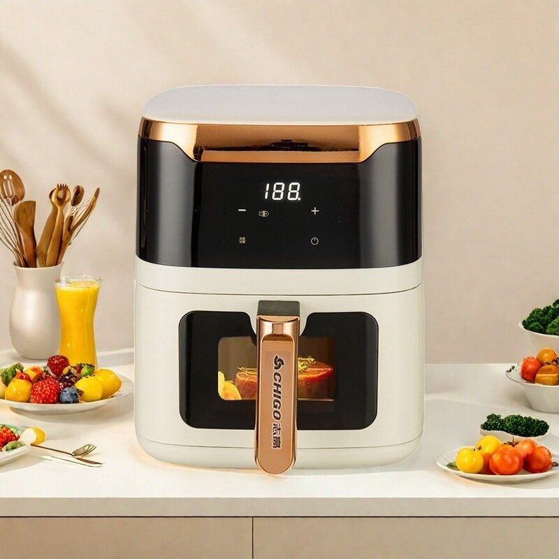 Новая модель 2026 года: аэрофритюрница для домашнего использования, умный таймер с визуальным контролем, автоматический контроль температуры, большая вместимость, автоматическое отключение, универсальная электрическая фритюрница.