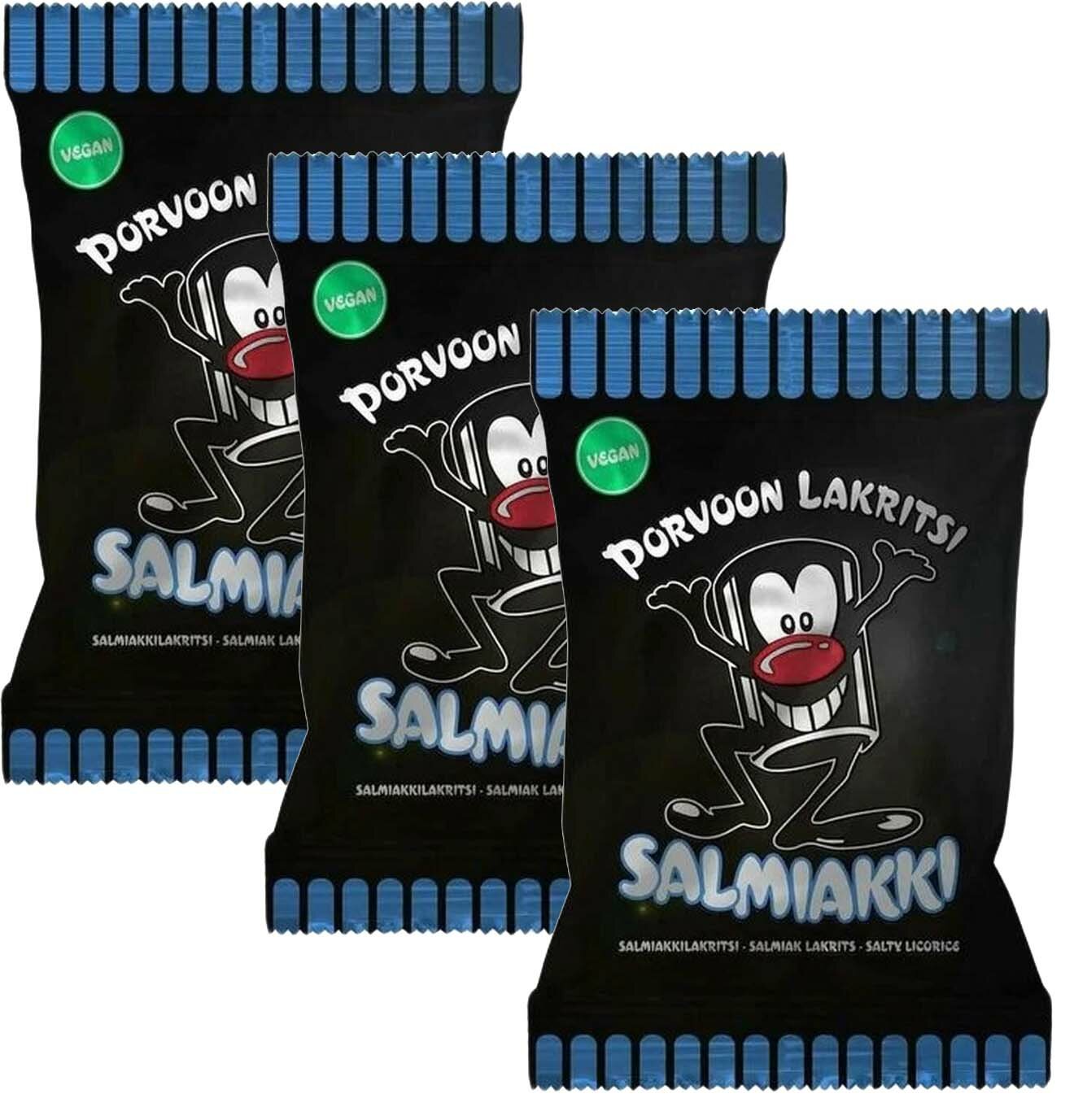 Конфеты лакричные соленые веганские Salmiakki Porvoon Lakritsi (Финляндия) 250 гр. х 3 шт.