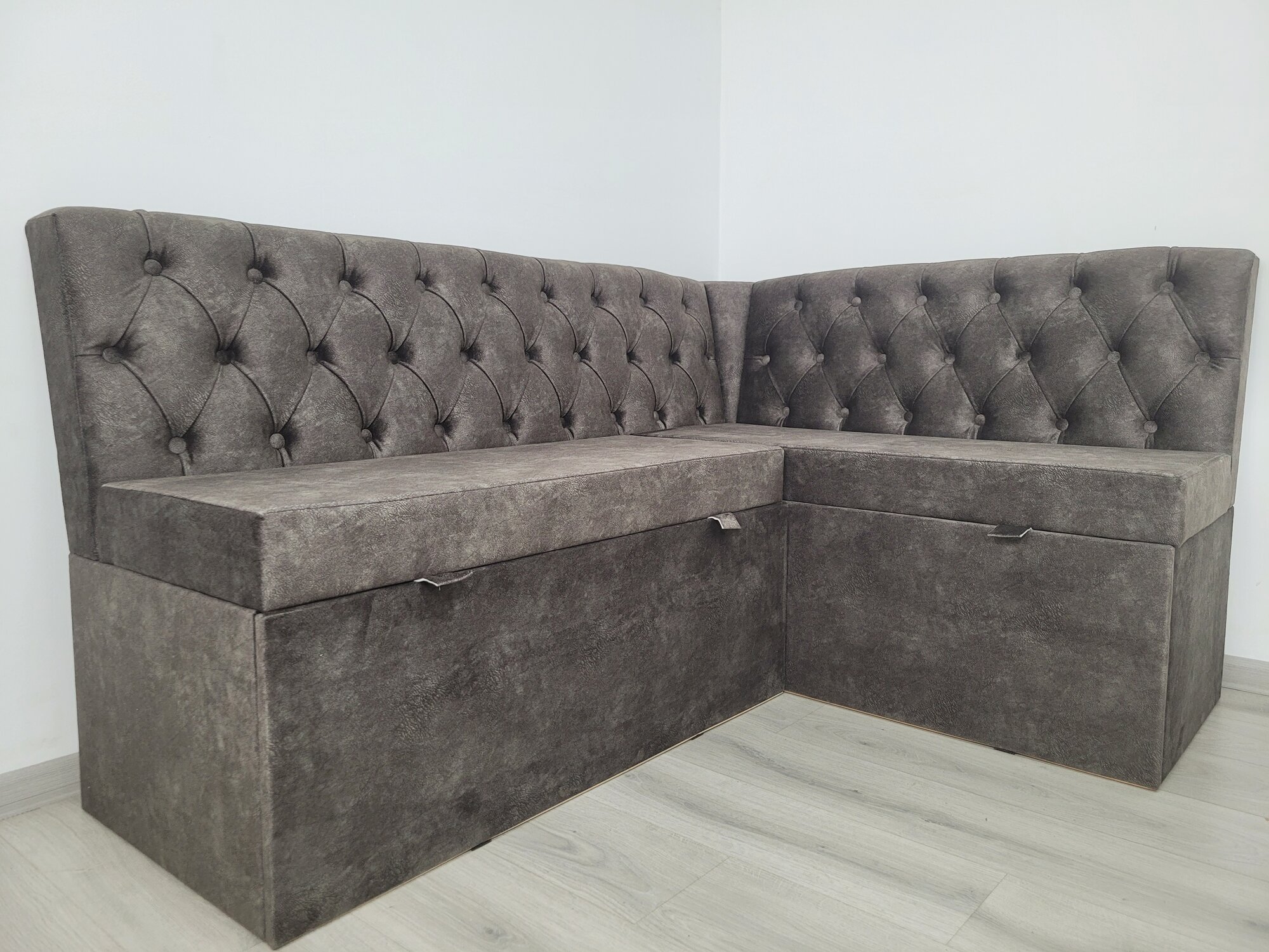 Кухонный уголок Венеция, BUDUNOV GROUP, ТК темно-серый, скамья угловая с ящиками для хранения, 159х118х80 см