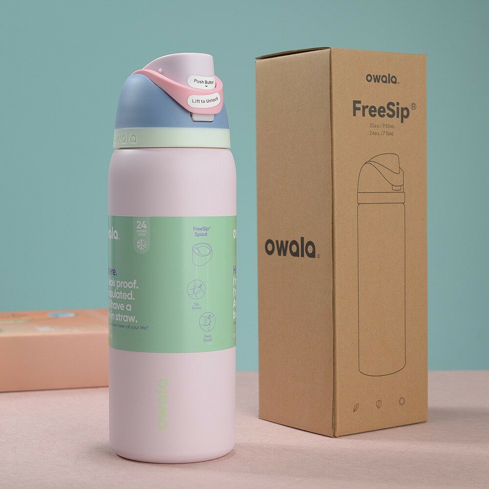 Новая спортивная бутылка для воды Owala объемом 32/24 унции из нержавеющей стали, с термоизоляцией, портативная, с ручкой и соломинкой, для использования на открытом воздухе.