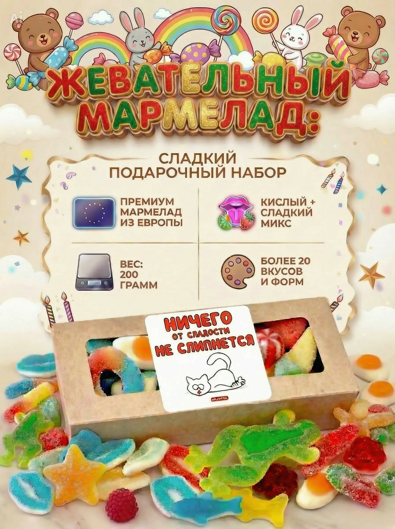 Мармелад жевательный набор вкусный подарок сыну дочке из Европы 200 гр