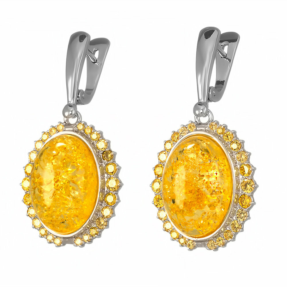Серьги, серебро, 925 проба, янтарь