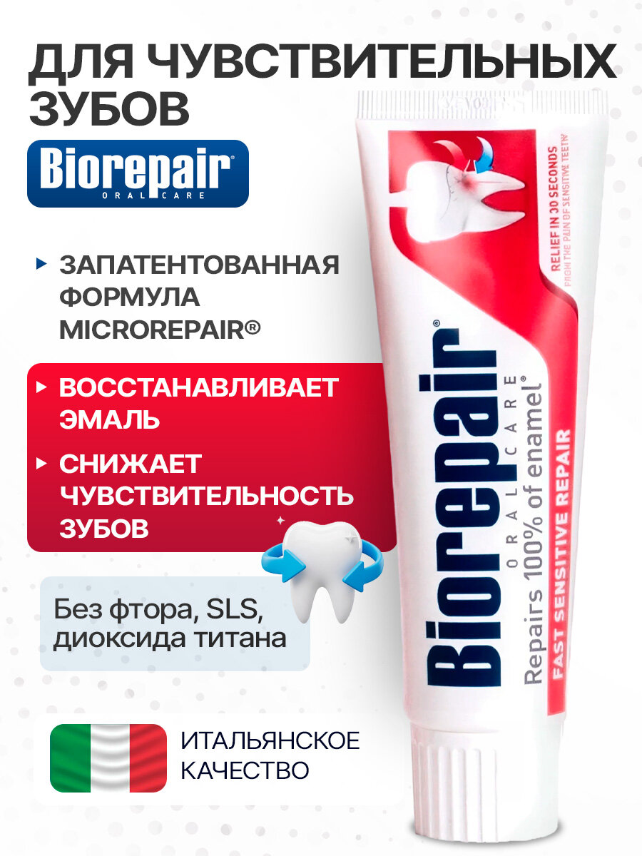 Реминерализирующая зубная паста Biorepair Fast Sensitive Repair, 75 мл