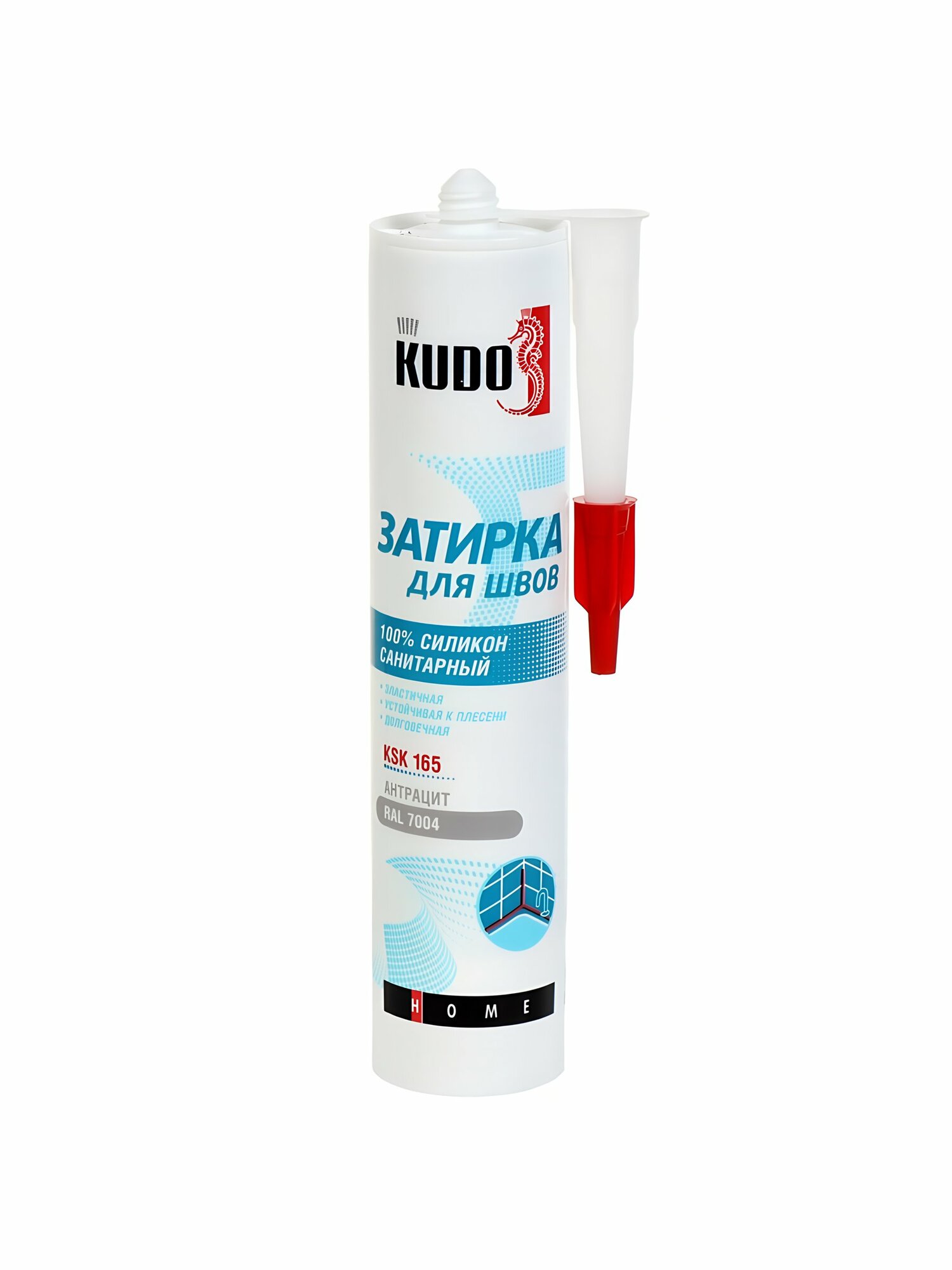 Герметик-затирка силиконовый, санитарный, KUDO HOME, KSK-165, RAL 7004, 280 мл, антрацит