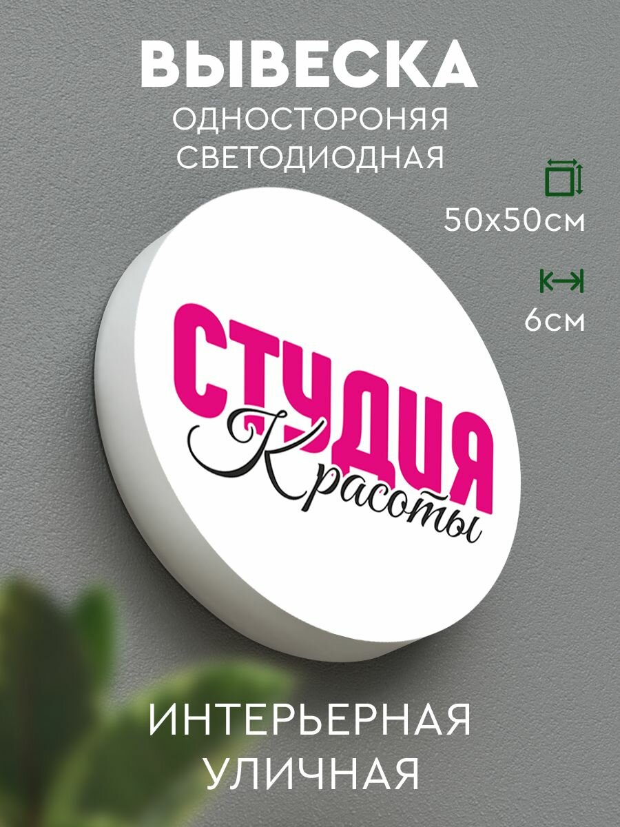 Световая вывеска для улицы и для интерьера односторонняя с подсветкой 50 см. "Студия красоты " 3