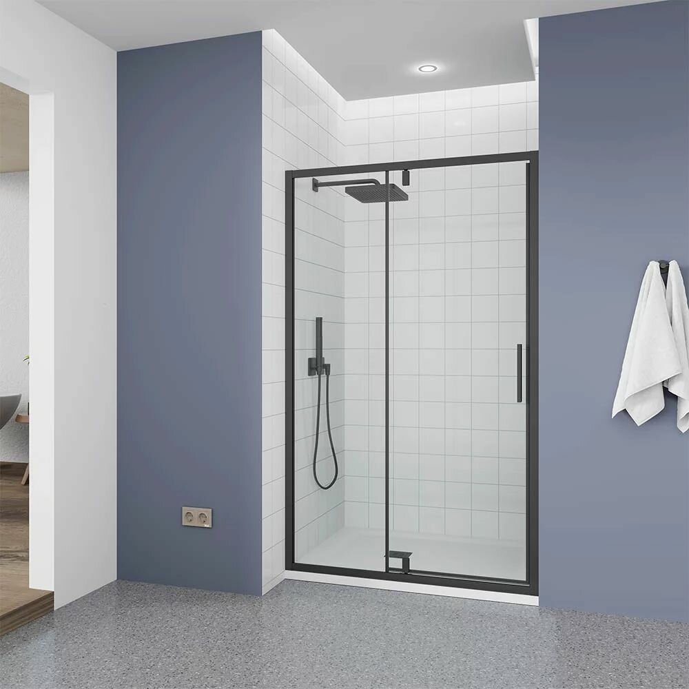 Душевая дверь в нишу Veconi Ottimo P20 B распашная, 100х190 см, стекло прозрачное, профиль черный матовый OP20B-100-01-C9