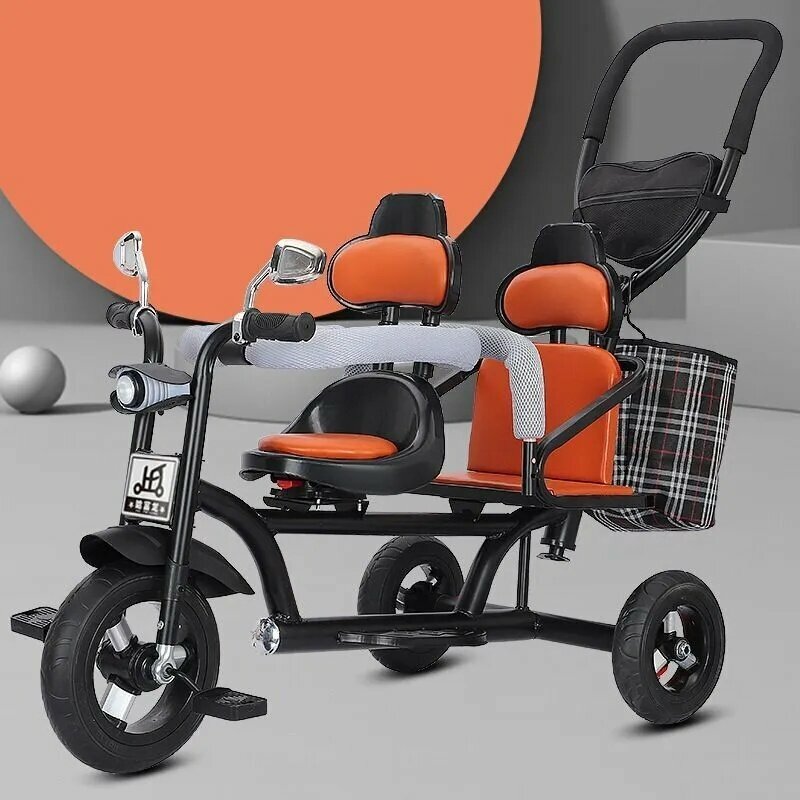 Коляска-люлька, Коляска для близнецов, двойной велосипед, управляемая, складная/1-8 лет, черный