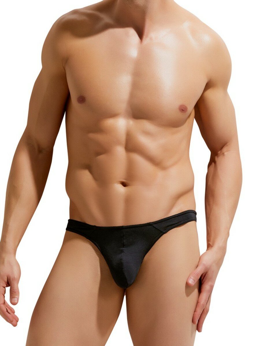 Мужские трусы тонги черные GAUVINE 1003 хлопок/эластан S (44)