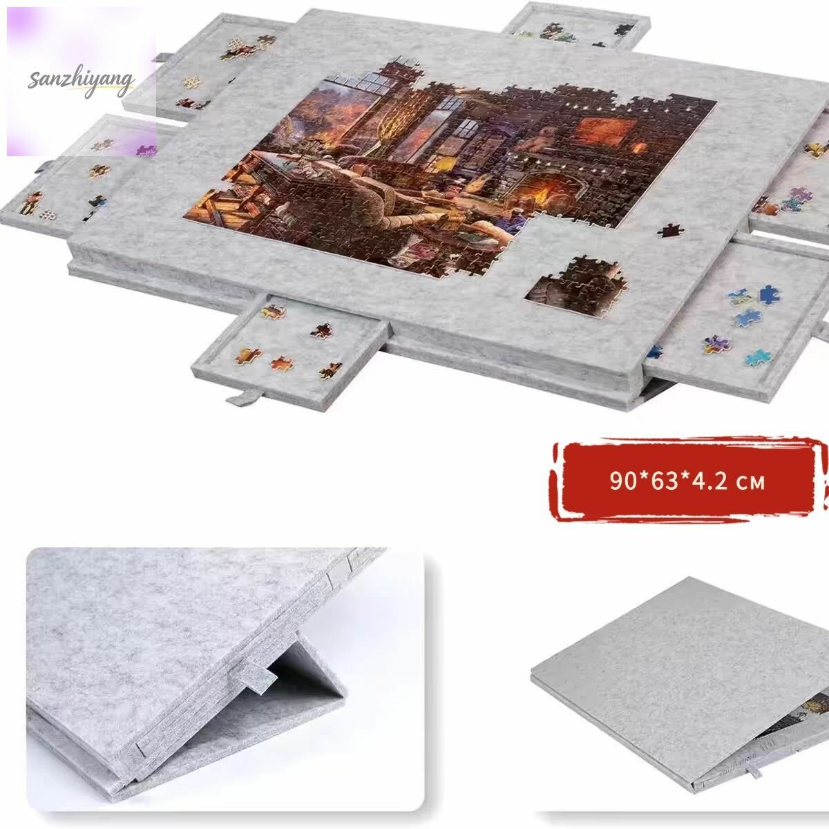 Коврик-стол для пазлов с ящиками, Стол коврик для сборки пазлов,1500pcs