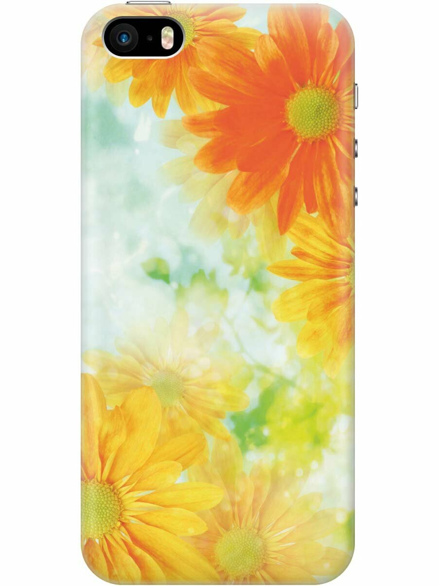 Силиконовый чехол на Apple iPhone SE / 5s / 5 / Эпл Айфон 5 / 5с / СЕ с рисунком "Оранжевые цветы"
