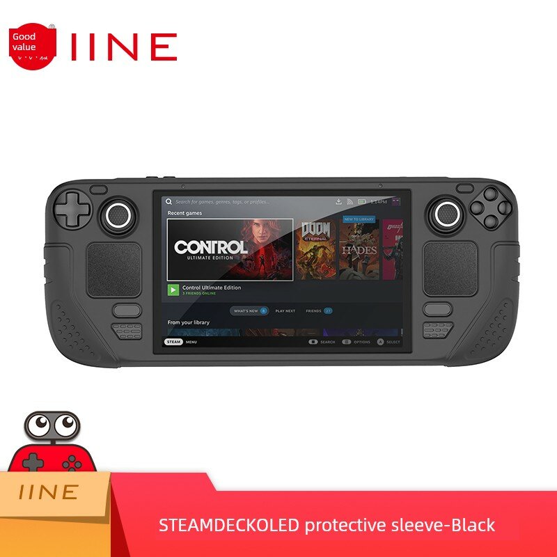 Комплект защиты SteamDeck OLED: силиконовый чехол, закаленное стекло, накладки на джойстики - Черный
