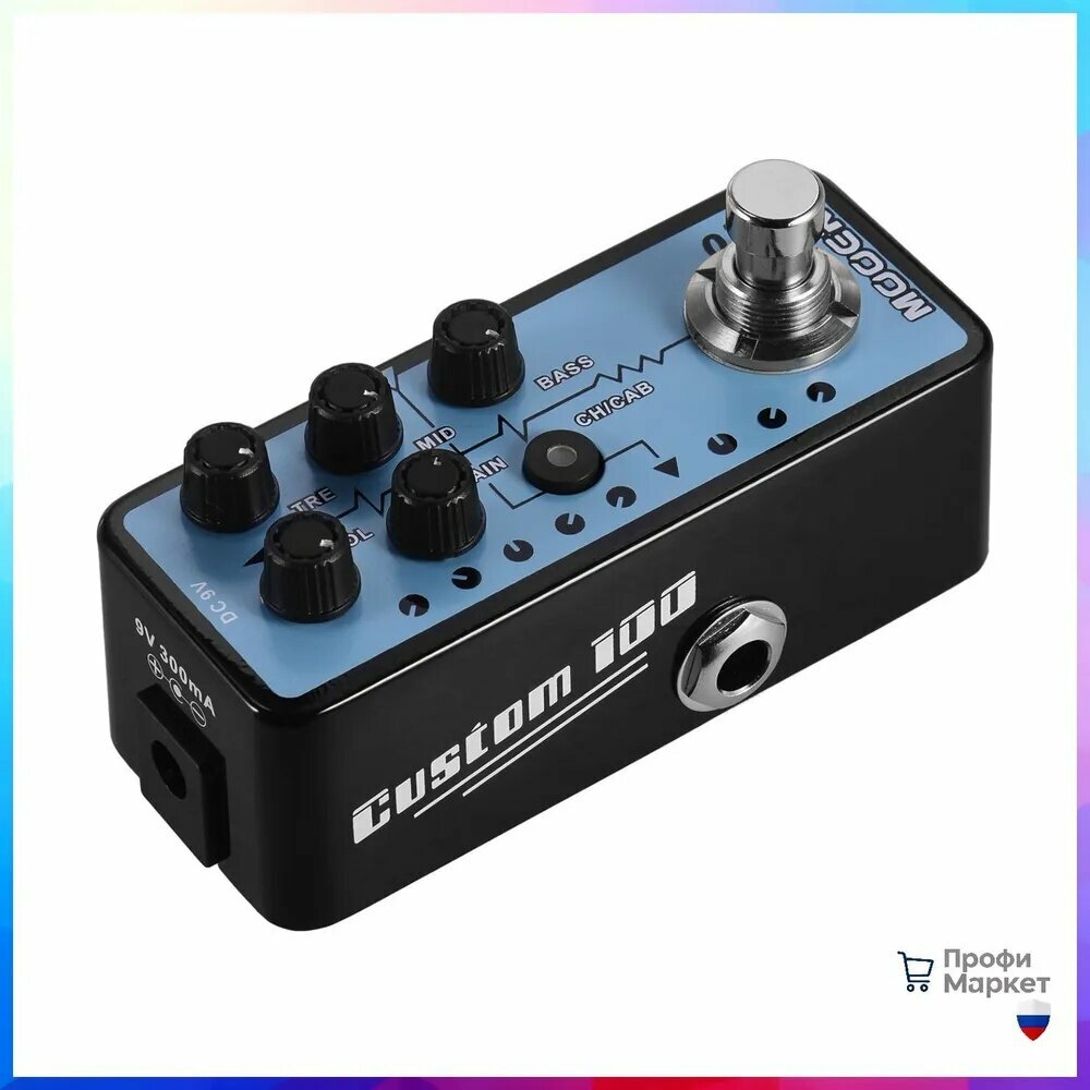 Преамплификатор для гитары Mooer MICRO PREAMP Series 018 CUSTOM 100 с цифровым преампом, эффектами, имитацией кабинета, двумя каналами, 3-полосным эквалайзером и истинным байпасом