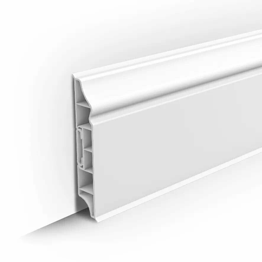 Дюрополимерный плинтус Идеал Дюра 80 мм Фигурный белый 001, 1 шт.