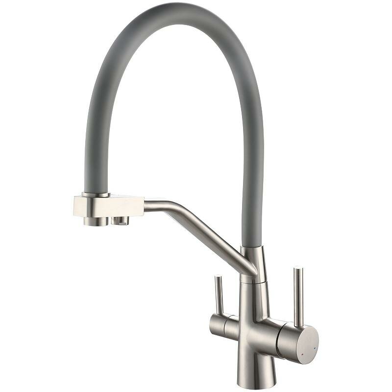 Смеситель для кухни Viko V-58 V-5856 серебро серый, с гибким изливом и краном для питьевой воды, рычажный, латунь