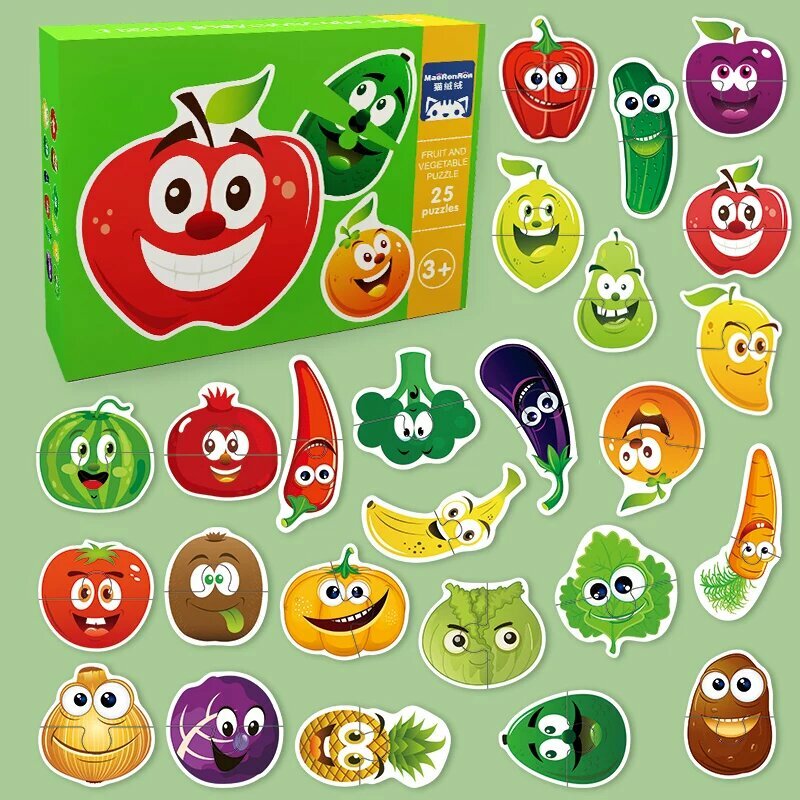 Монтессори обучающая игра: 50-пьесный набор пазлов с фруктами и овощами для малышей 1-2 лет