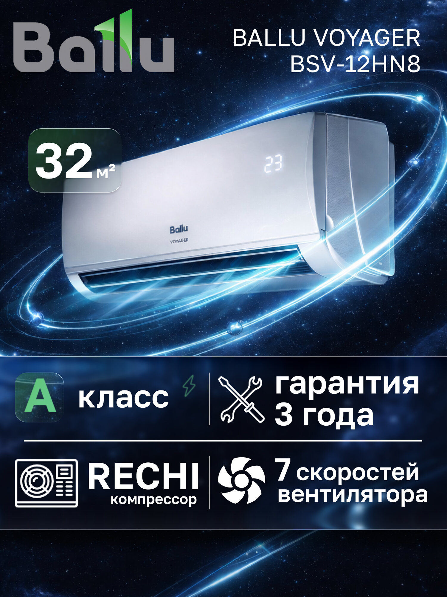 Сплит-система Ballu Voyager BSV-12HN8, настенная, белый, А класс