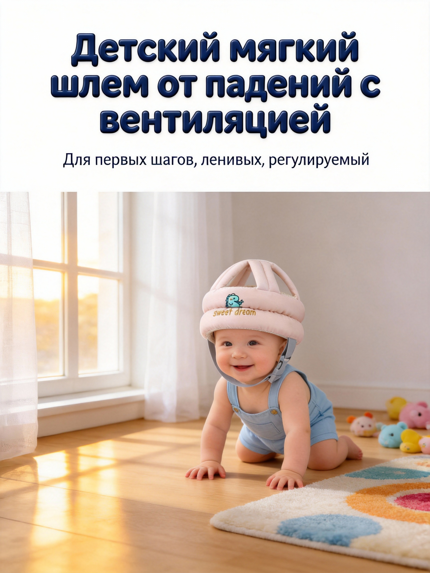 Детский защитный шлем от падений с вентиляцией, регулируемый для первых шагов 6-24 месяцев, ультралёгкий EPP для летних прогулок и круглый год
