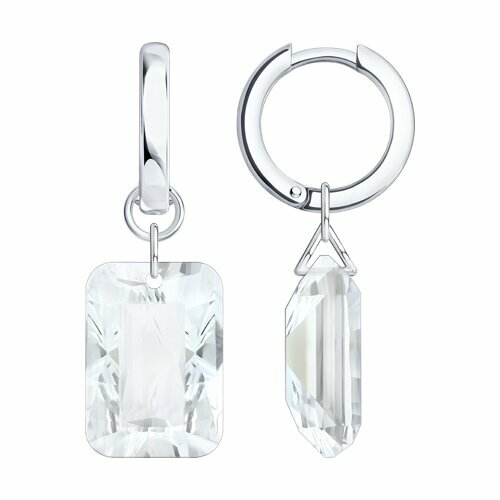 Серьги конго, серебро, 925 проба, родирование, кристалл