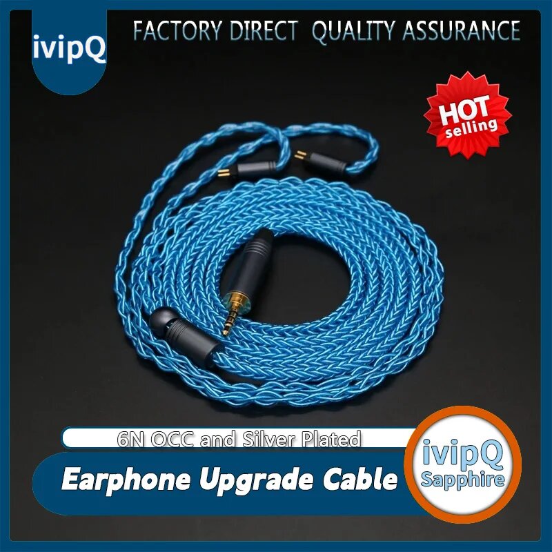 Кабель для наушников ivipQ 6N OCC посеребренный, 1.25 м, 4.4mm, KZ-QDC