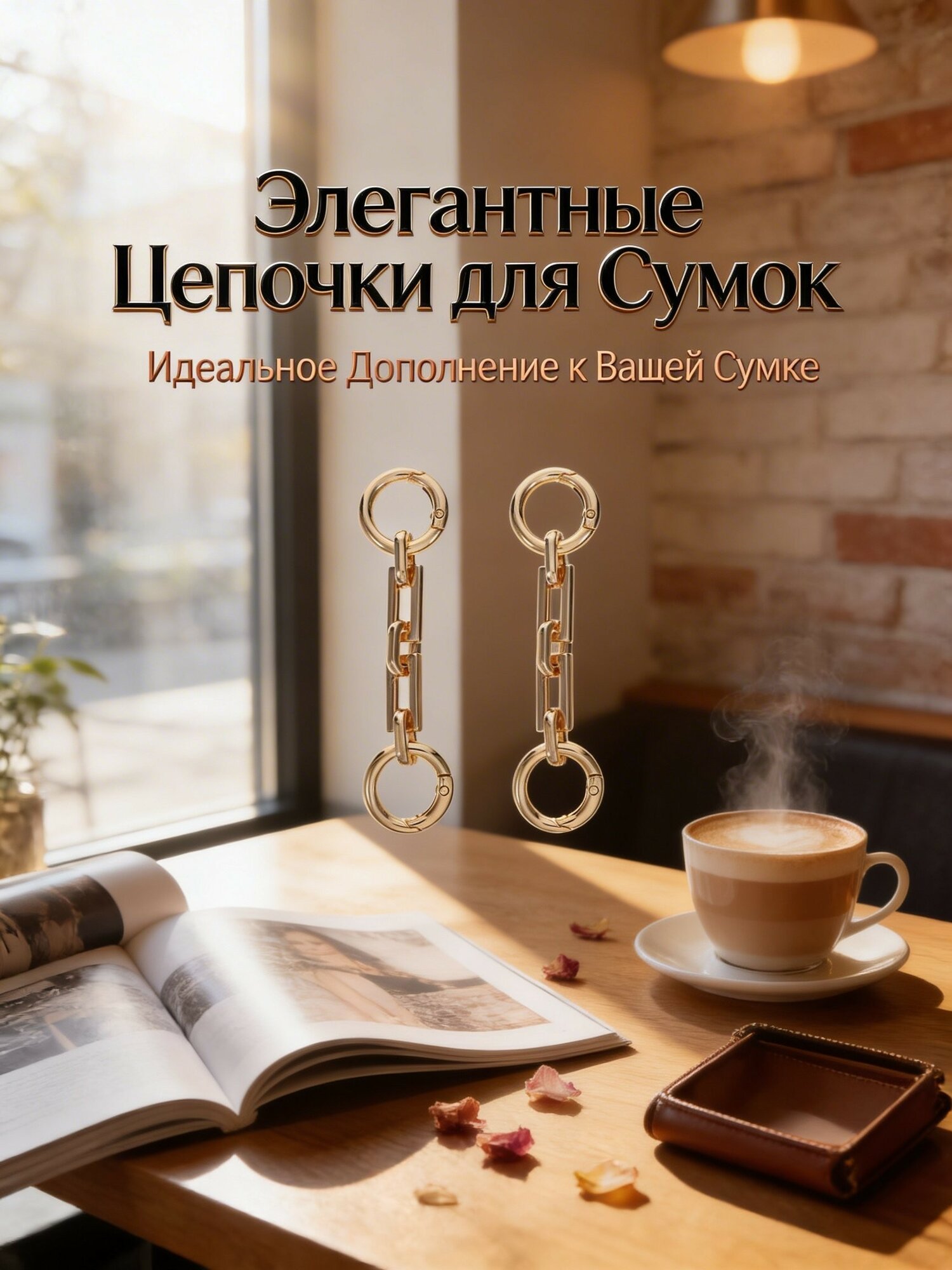 Цепочка для сумки и модифицированный кожаный плечевой ремень, золотой сплав 9.50X2.30X1.00 см, универсальная замена с 2 удлинителями