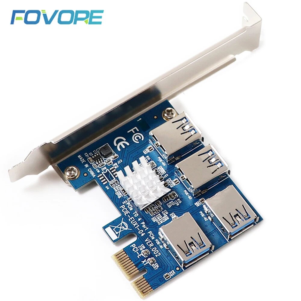 FOVORE Райзер PCIe x1 на x16 1-4 Порта USB 3.0