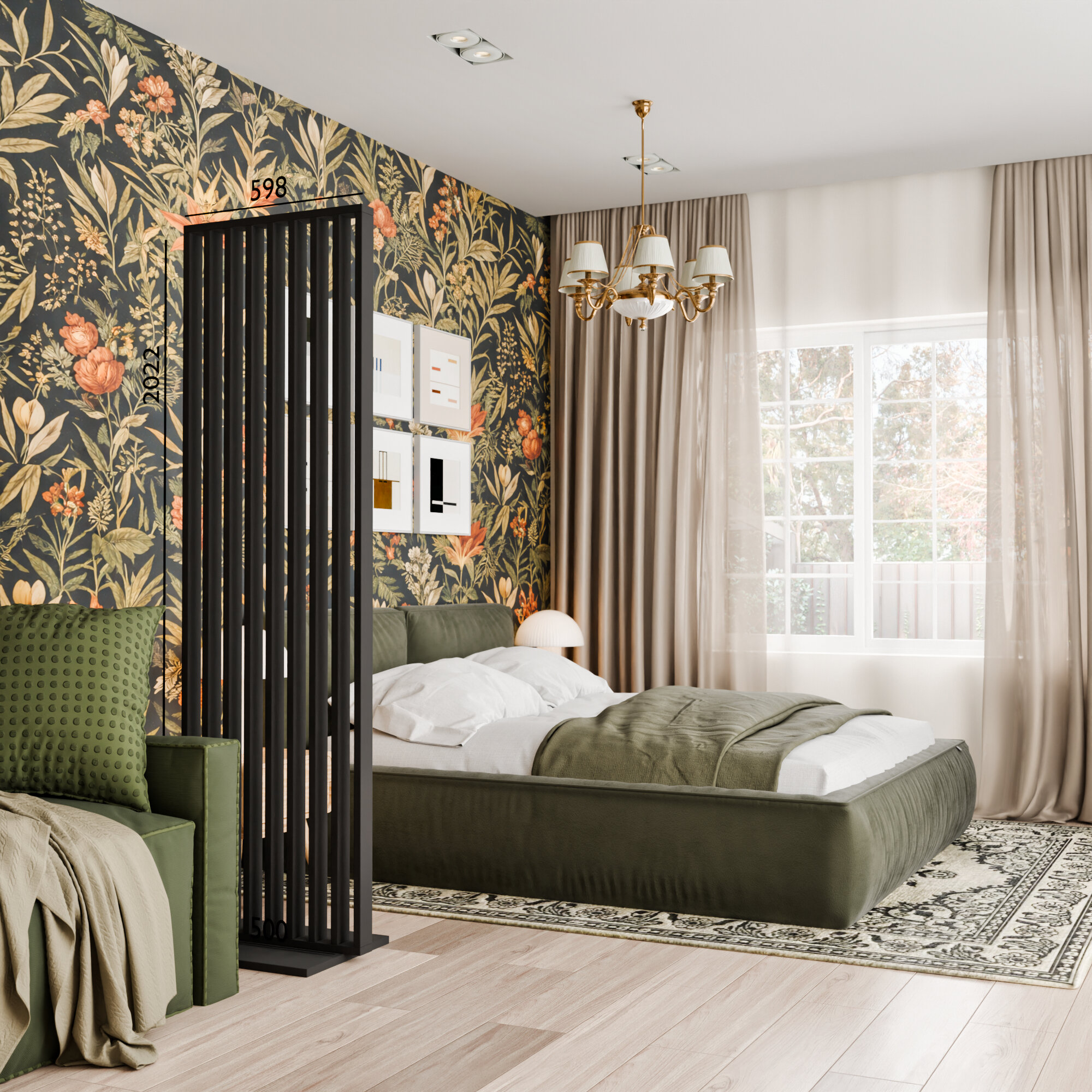 Реечная перегородка ширма для зонирования пространства 598 мм, Черный