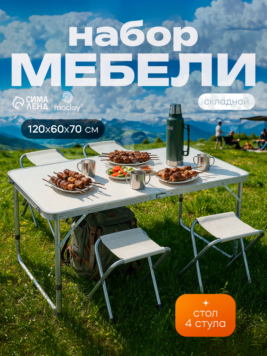 Набор мебели maclay, складной: стол, 4 стула, 120х60х70 см, белый