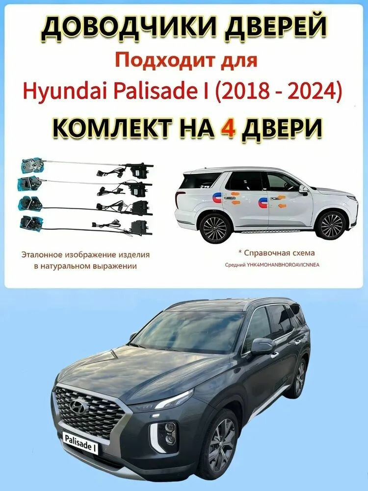 Доводчики дверей Hyundai Palisade I 2018-2024, комплект 4 шт для всех дверей — плавное закрывание, гарантия 2 года
