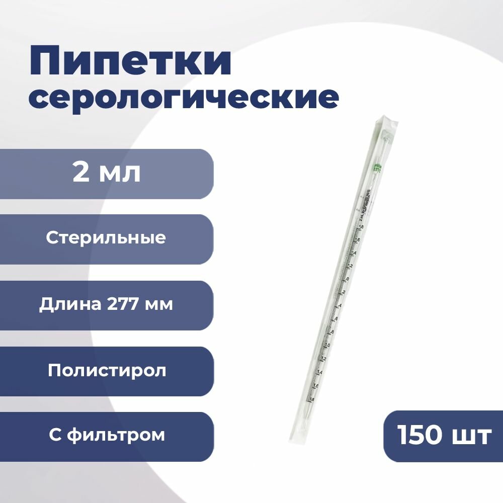 Пипетки серологические 2 мл стерильные с фильтром в индивидуальной упаковке, 150 шт, 91002 SPL Lifesciences