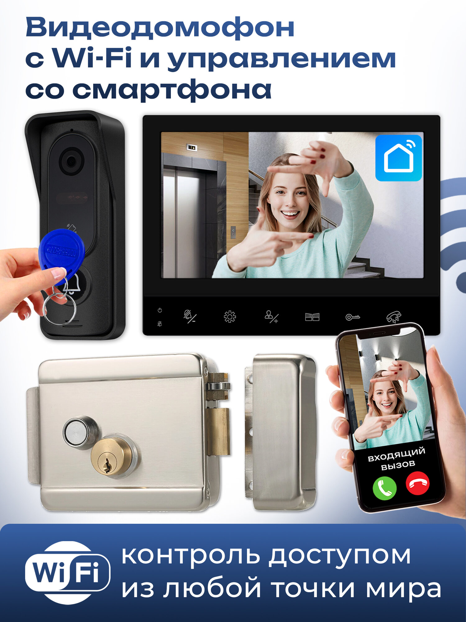 WIFI видеодомофон для дома комплект с электромеханическим замком ATIX