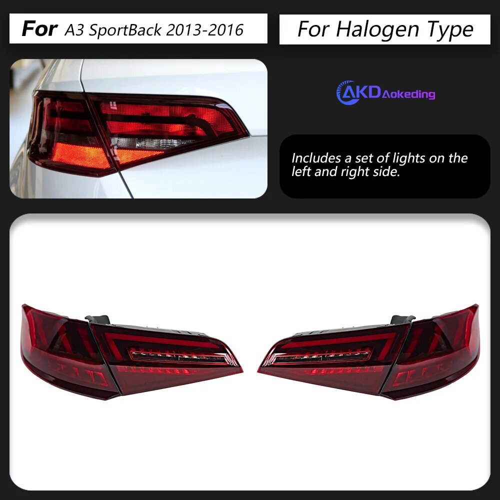Фаркопы AKD для Audi A3 LED задние фары 2013-2019 S3 Sportback задняя лампа DRL динамический сигнал задний ход автомобильные аксессуары