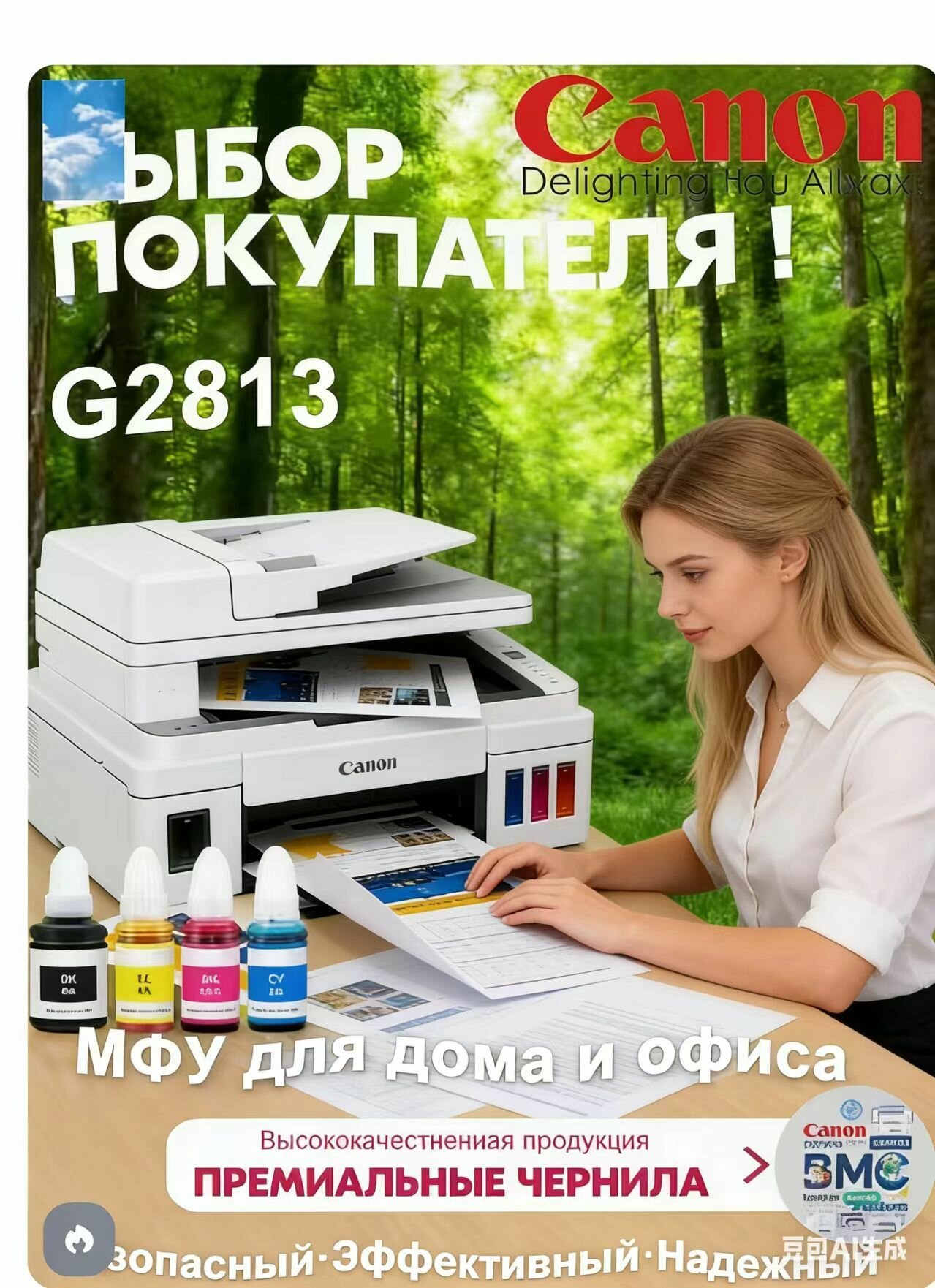 МФУ Струйное Canon G2813 с СНПЧ, До 6000 стр, для дома и учебы, вилка европейского стандарта,4 бутылки высококачествен
